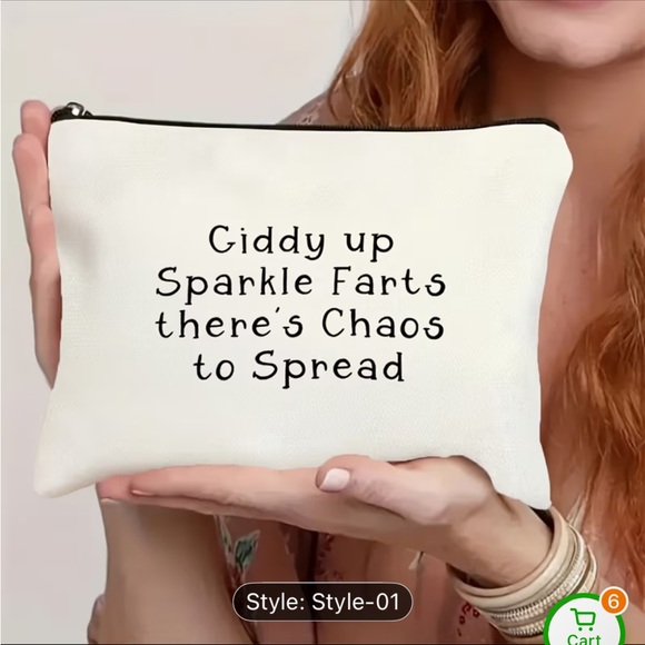 Bags | White Canvas Pouch With Funny Text | Poshmark